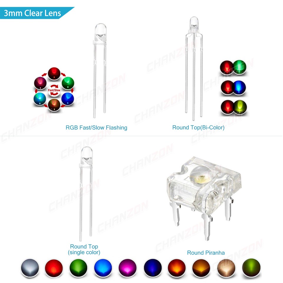 3mm 5mm 8mm 10mm Led Diode Piranha Bicolor Tricolor Clear Diffused Kit ...