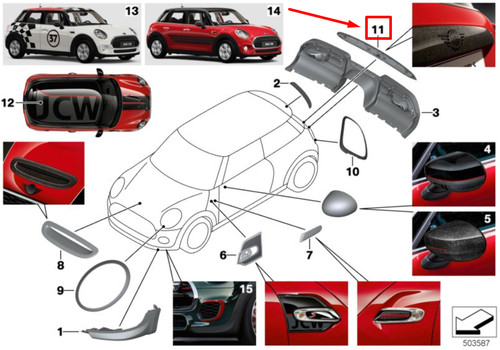 NEW MINI CABRIO F57 HANDLE STRIP CARBON 51912465236 2465236 ORIGINAL NO ...