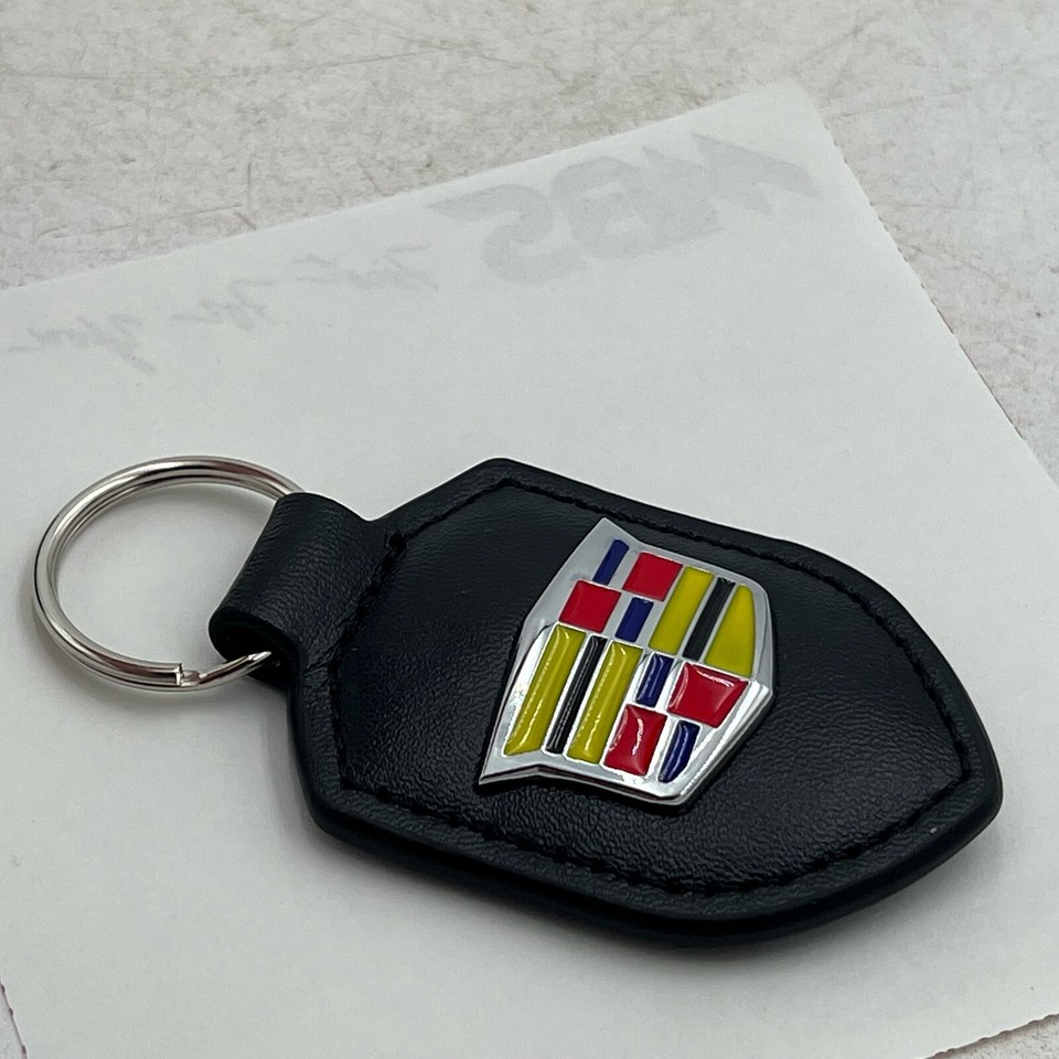 Black Leather Keychain Cadillac Metal Enamel Emblem Key Fob Gift ...
