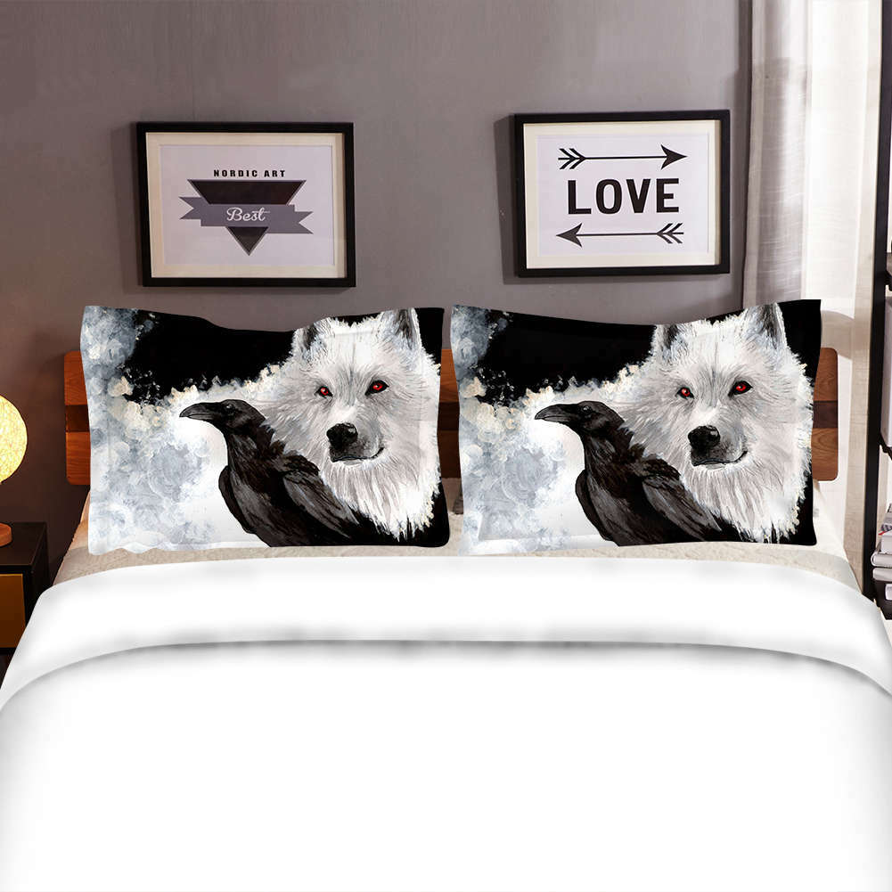 Wonderful Snow Wolf And Crow 3D Quilt Duvet Doona Cover Set Pillow case ...