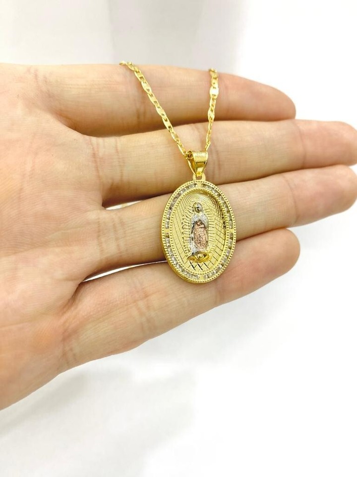 Cadena y Medalla de la Virgen de Guadalupe Diamond Cut Guadalupe ...
