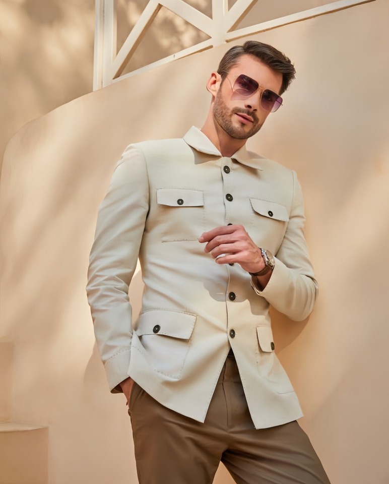Fashion Men's Suit Safari Jacket Formal Wedding Casual Outdoor Hunting ...