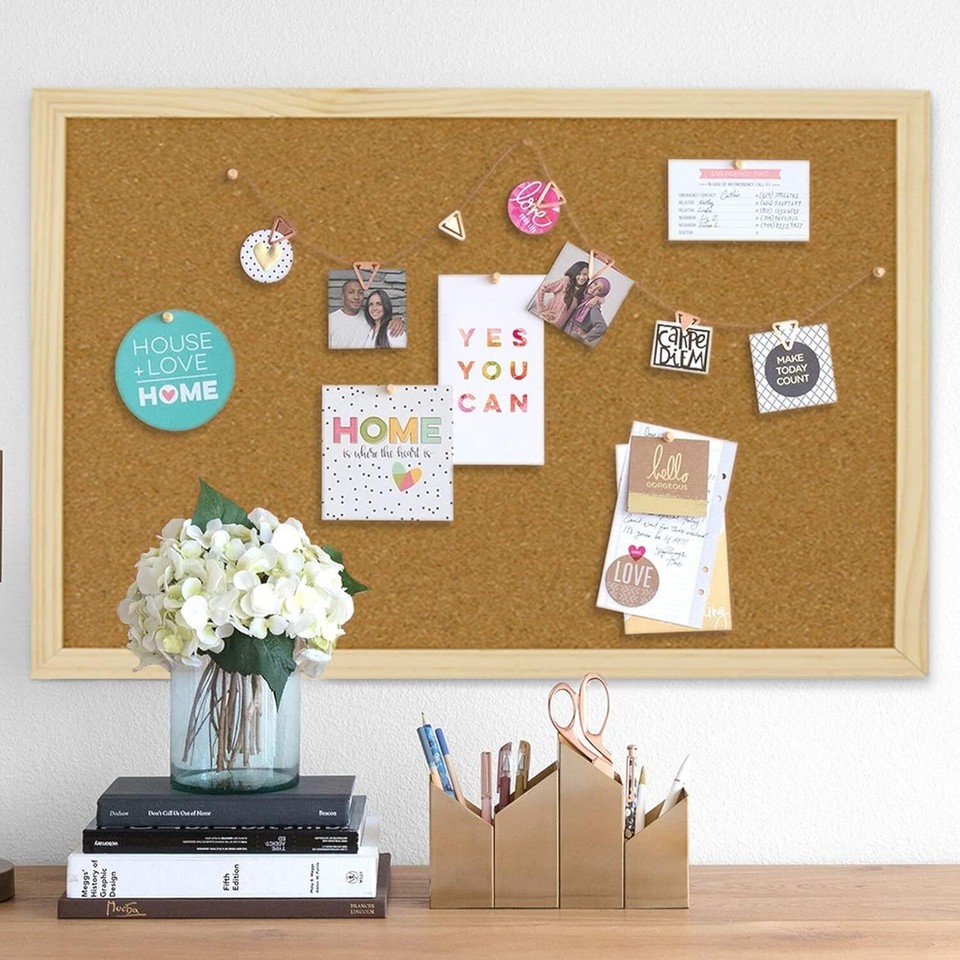 Cork Board Pin Message Notice Board Office Memo Wooden Frame Bulletin ...