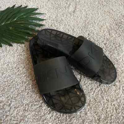 DKNY MONOGRAM Black JELLY POOL SLIDES SANDALS Style ‘Tenni’ US 5 M New ...