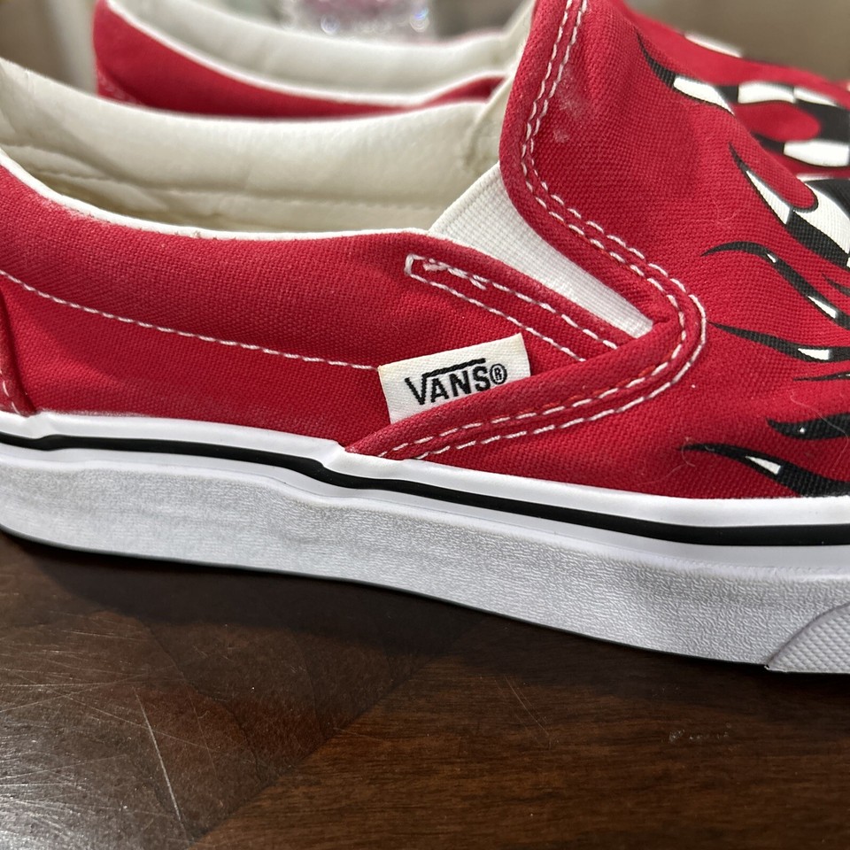 Vans Classic Slip-On Shoes Checkerboard Flame Red Blood Drip Mens Sz 6 ...
