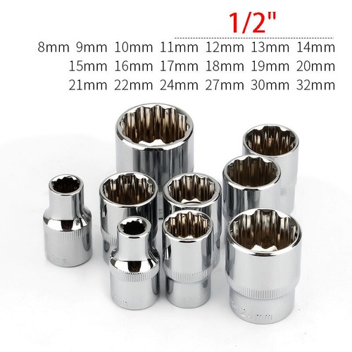 12-Point Socket Set 1/2" Drive Grip Sleeve 8-32mm Shallow Socket ...