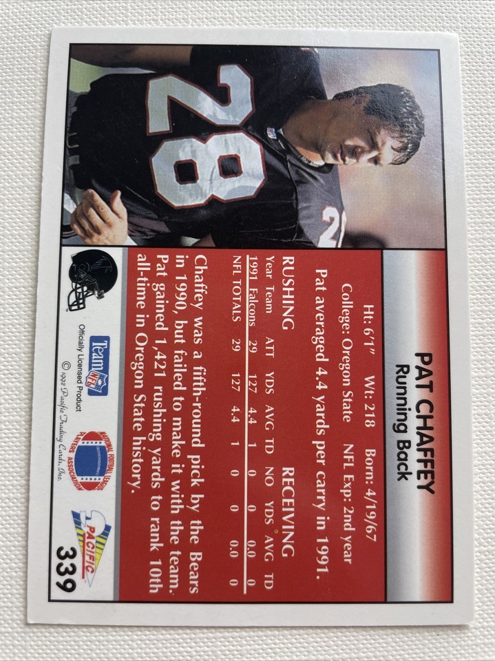 1992 Pacific #339 Pat Chaffey RC Falcons Football Card | eBay