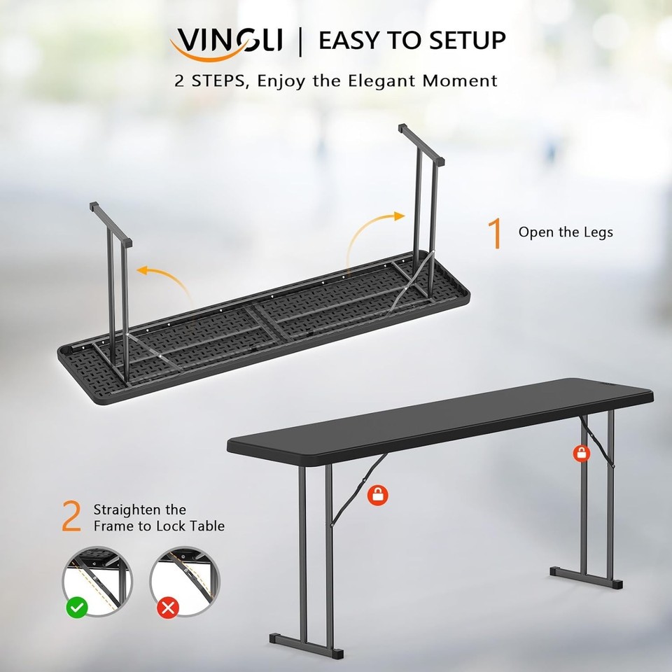 6 FT Narrow Folding Table,Premium Quality HDPE Material and Sturdy ...