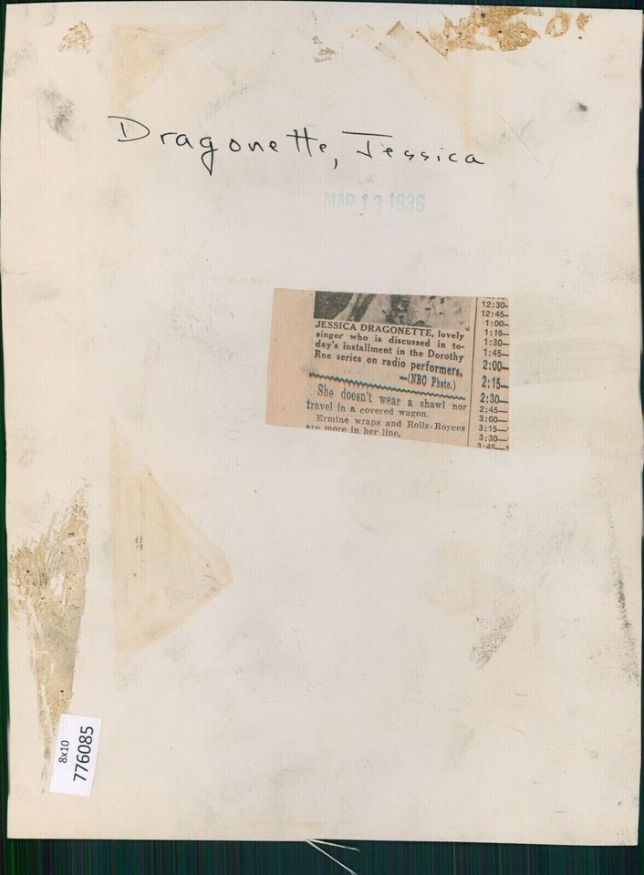 1938 Jessica Dragonette Radio'S Most Popular Female Vocalist Singer ...