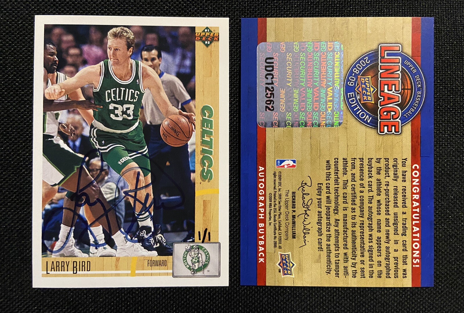2008-09 UD Lineage Buyback LARRY BIRD AUTO 1/1 1991-92 Upper Deck ...