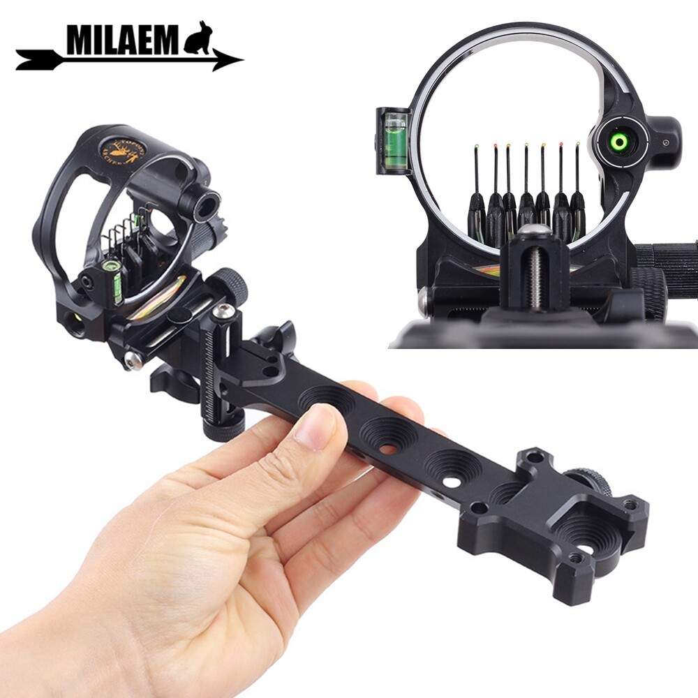 Compound Bow Sight 7 Pin (.019) Archery Micro Adjustable Optical Fiber ...