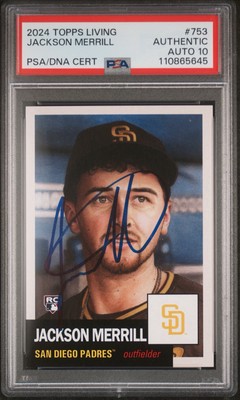 Jackson Merrill 2024 Topps Living Set AUTO PSA 10 SIGNED ROOKIE PADRES ...