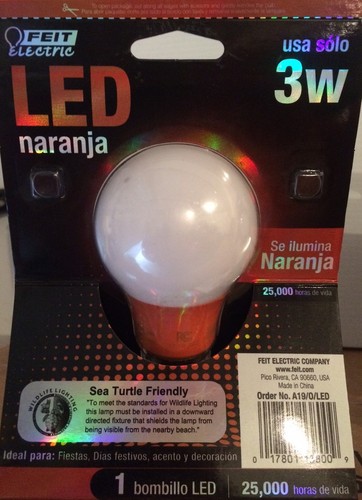 FeitElectric 3-Watt/120V Orange LED A19 Light Bulb w/Standard Medium ...