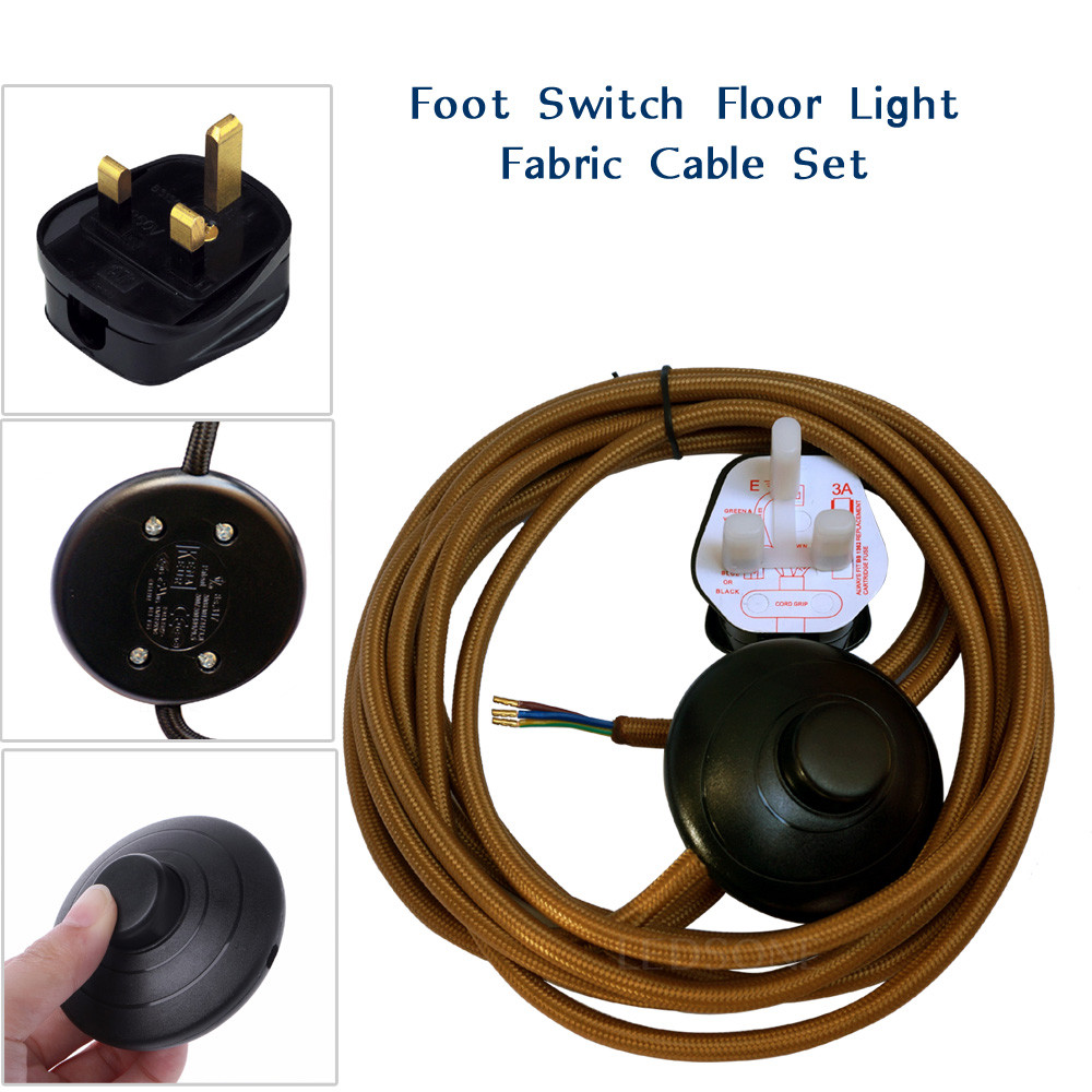 Retro 4m 3 core 0.75 fabric cable Foot switch power cord UK plug for ...