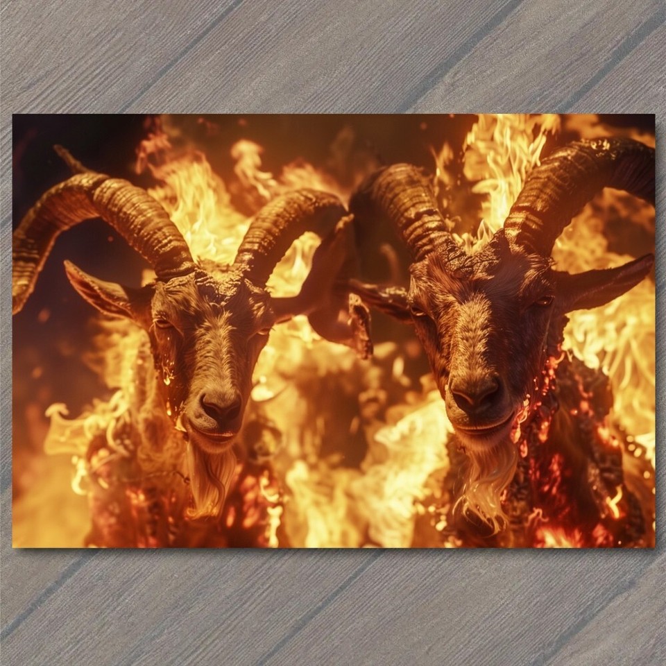 5x7" Goat from Hell Fire Evil Vampire Demon Devil Horn Animal Scary ...
