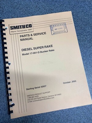 Smithco Diesel Super Rake Parts Service Manual 17-001-D Bunker Trap ...