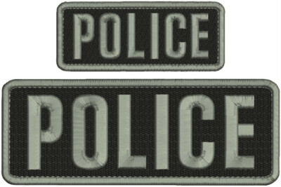 POLICE EMBROIDERY PATCH 8.5 X 3 & 5X2 HOOK ON BACK Gray ON BLACK | eBay