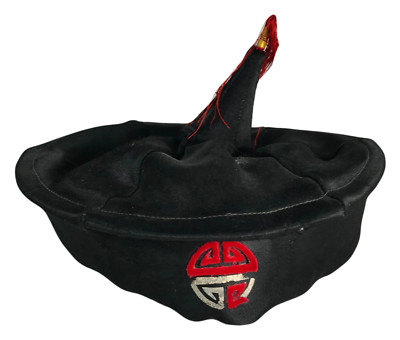 Authentic Silk Chinese Hat Red Black Vintage China Boy Coolie Asian ...