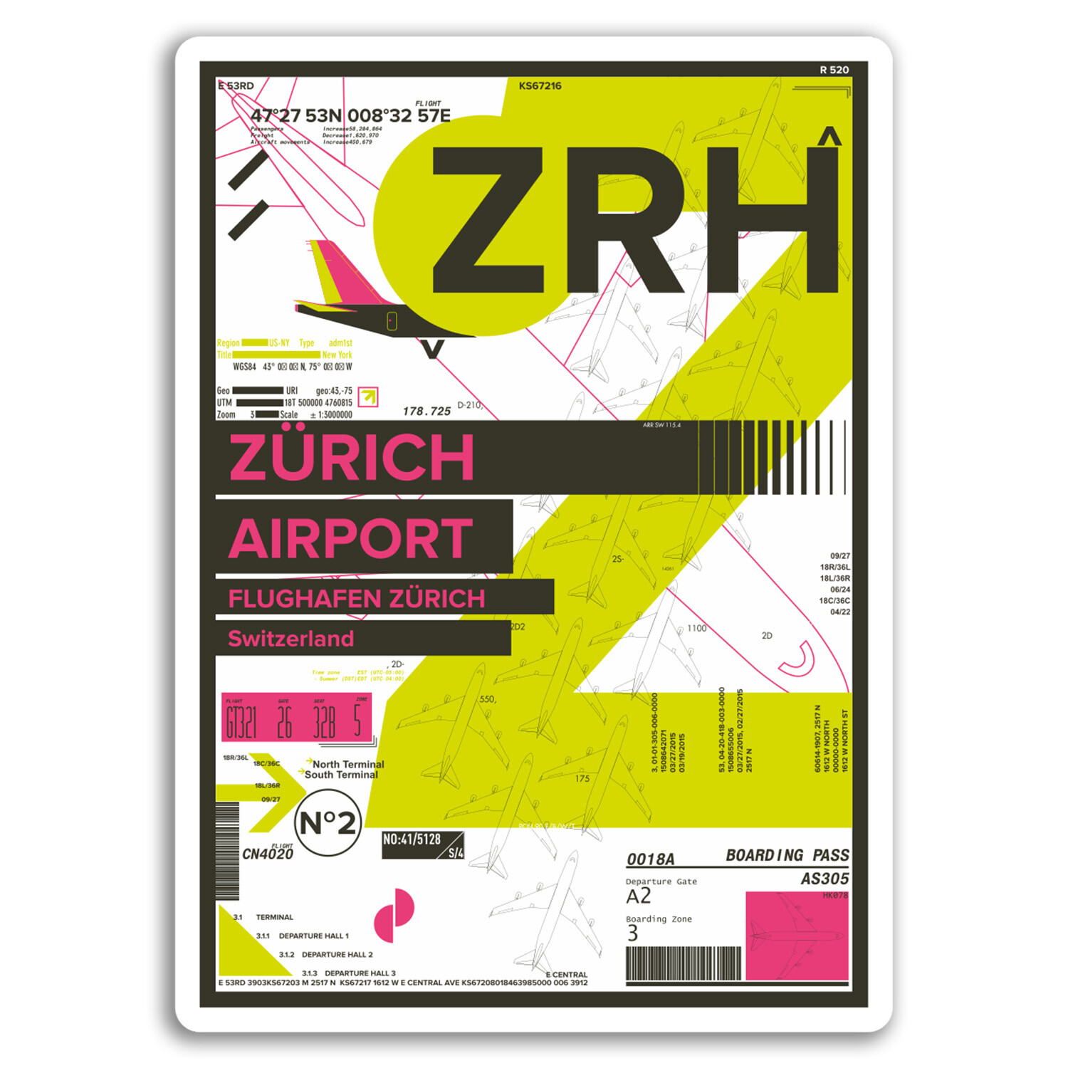 2 x 10cm ZRH Zurich Airport Vinyl Stickers - Switzerland Travel Sticker ...