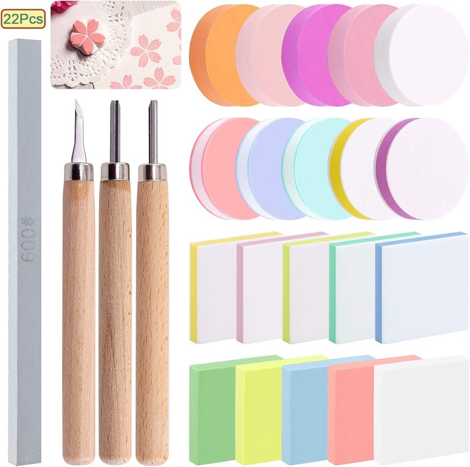 Pro Block Printing Set: 24pc Rubber Carving, Linoleum Cutter ...