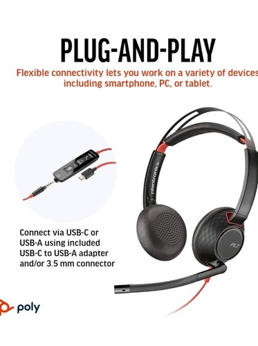 (Plantronics) Poly Blackwire 5200 Series C5220 USB-A Stereo Headset | eBay