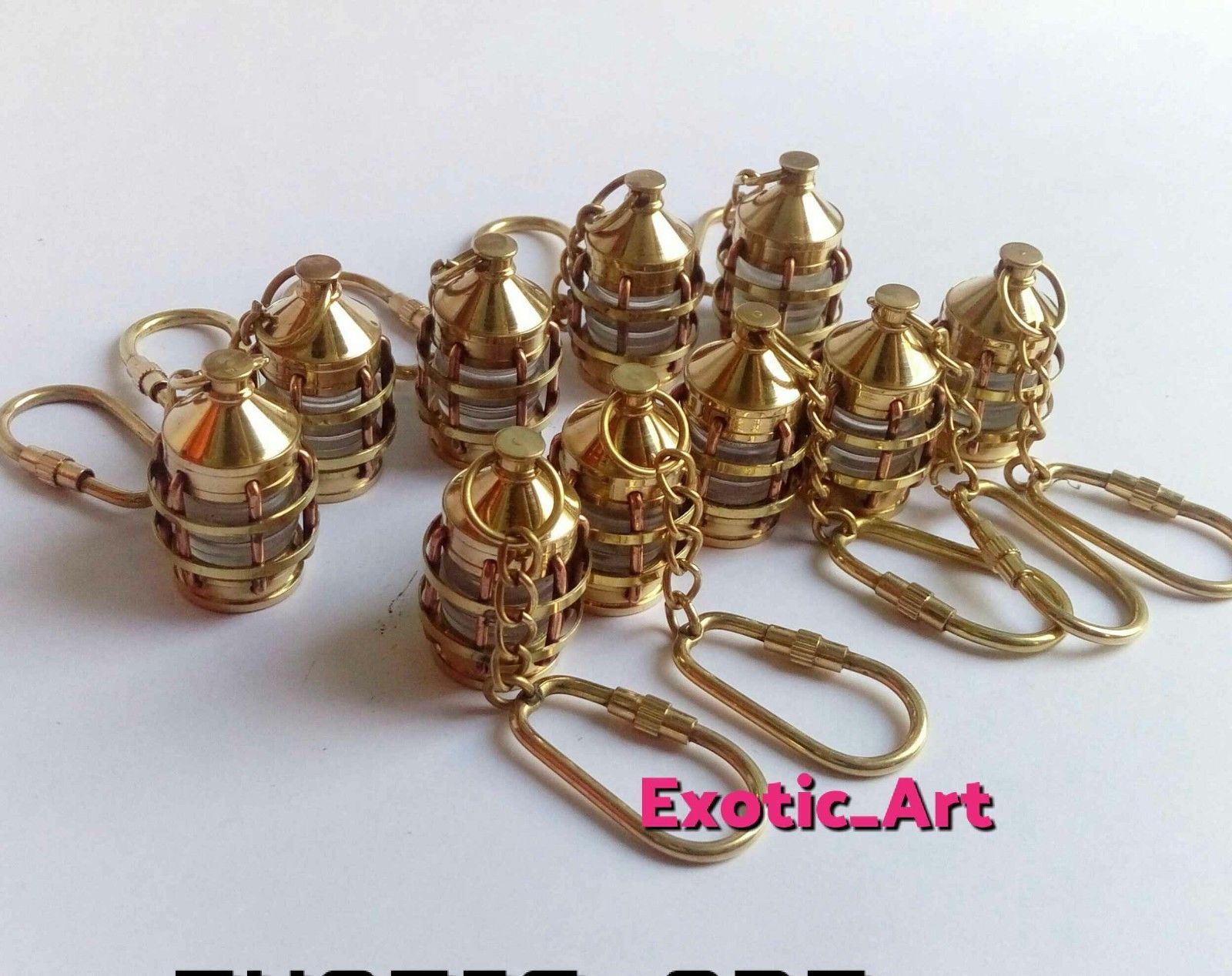 LOT OF 10 Brass Lantern key rings Golden Finish key chains Steampunk ...