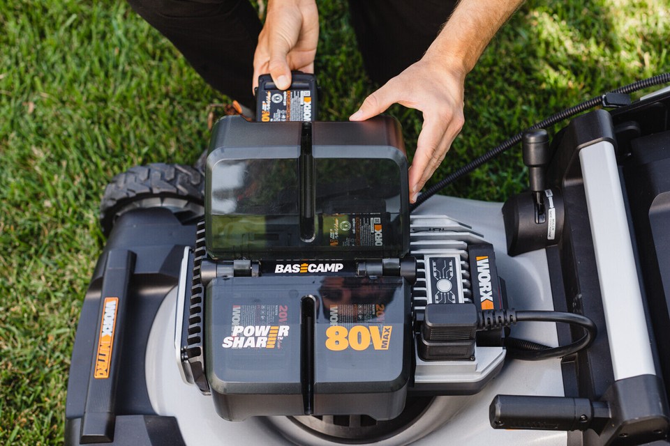 WG761 WORX Nitro 80V 21" Cordless Self-Propelled Lawn Mower w ...