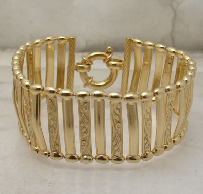 8" Bellezza Wide Cleopatra Link Bracelet Spring Ring Lock Solid Yellow ...