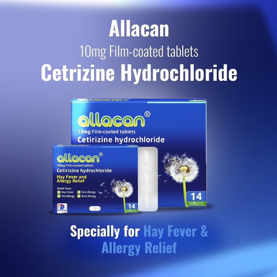 ALLACAN Cetirizine Hydrochloride Hayfever Allergy Tablets 2 x 28-2 ...
