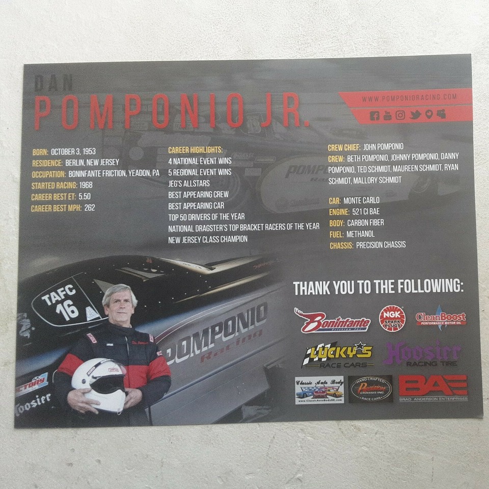 Nhra Hero Card Dan Pomponio Jr - Pomponio Racing Funny Car | eBay