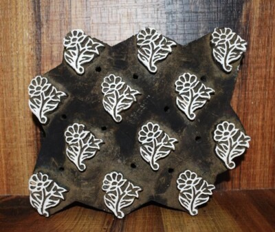 INDIAN WOOD HAND CARVED TEXTILE FABRIC BLOCK PRINT HOME FOLK BUTI ...