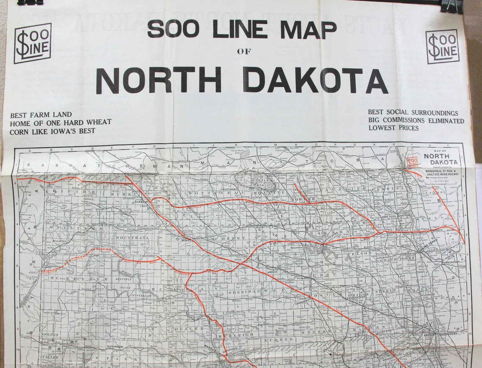 Soo Line Map of North Dakota Minneapolis, St. Paul & Sault Ste. Marie ...