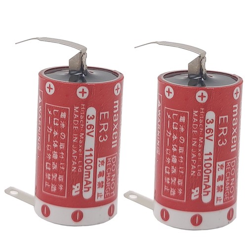 2X ER3 3.6V 1100mAh Battery for Maxell ER3 PLC Battery with Solder feet ...