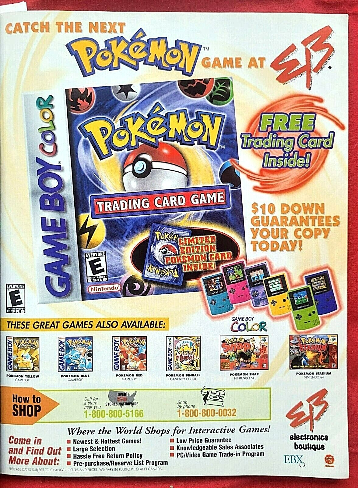 2000 EB Electronics Boutique POKEMON SNAP STADIUM TCG Nintendo Game Boy ...