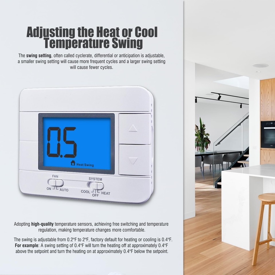 Non-Programmable Thermostats for House, Single-Stage 1 Heat/ 1 Cool ...