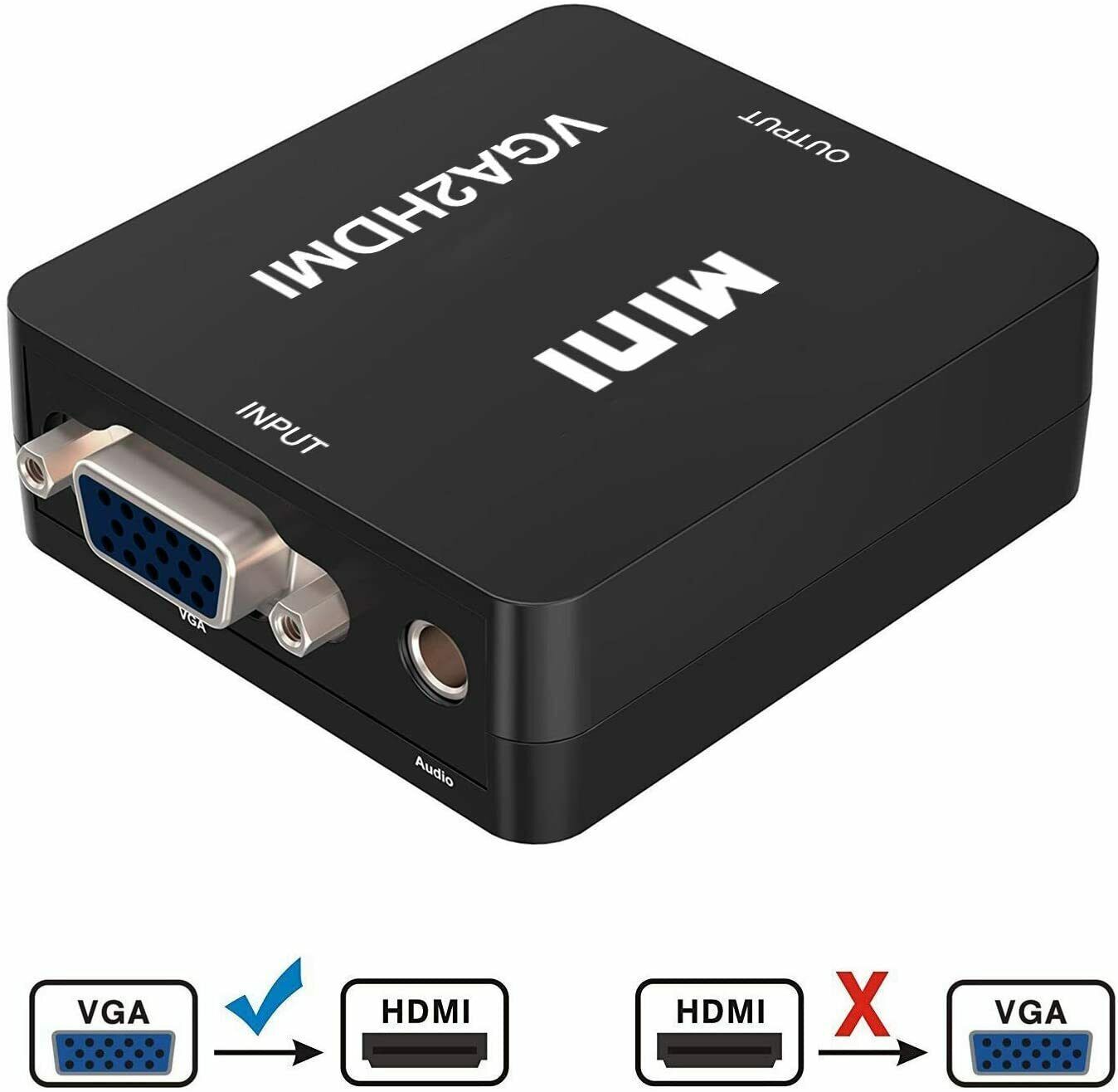 VGA to HDMI Mini Full HD Video 1080P Audio Converter Adapter fit PC ...