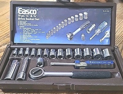 Easco 1/4" & 3/8" Drive 19 Piece Socket Wrench Set In Box Working USA ...