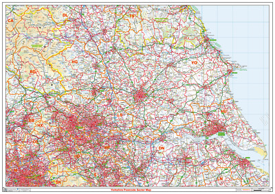 Yorkshire Postcode Sectors, Map of Yorkshire Postcodes | eBay UK