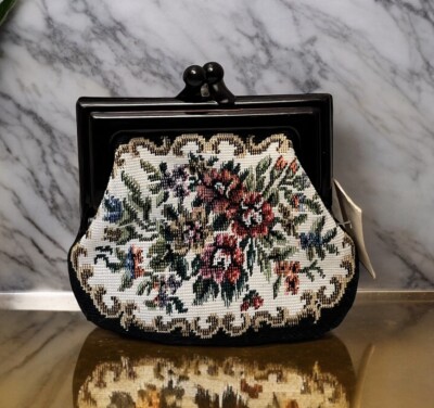VTG Floral Tapestry Coin Purse Lucite Kiss Lock Closure New w/ KMART ...