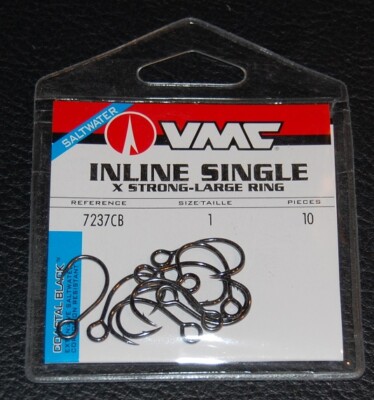 VMC 7237 Inline Single Hooks Size 1 Coastal Black Pack of 10 7237CB-01 ...