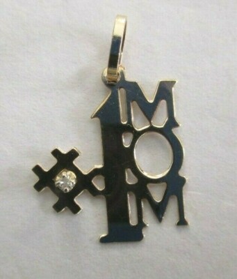14K Gold Diamond #1 MOM Charm Pendant Diamond=.01 Carat F-SI2 3/4" Long ...