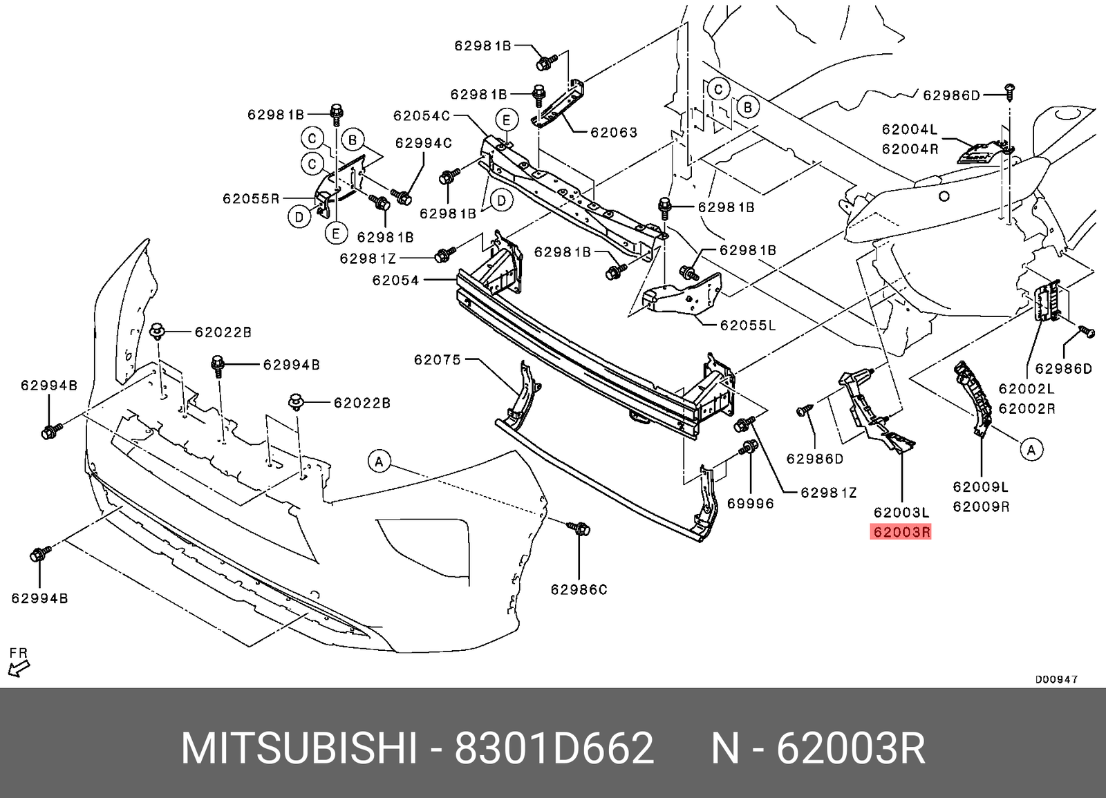 Genuine OE Brkt Front Bumper Side Lower Right Hand for Mitsubishi 8301 ...