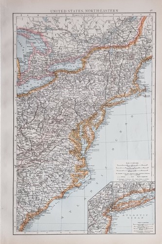1895 ANTIQUE MAP NORTH EASTERN UNITED STATES WEST VIRGINIA NEW YORK ...
