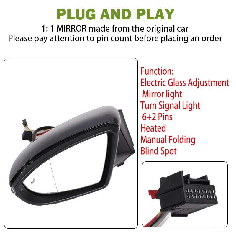 Left Side Mirror w/ Blind Spot For Volkswagen VW GOLF GTI MK7 MK7.5 ...