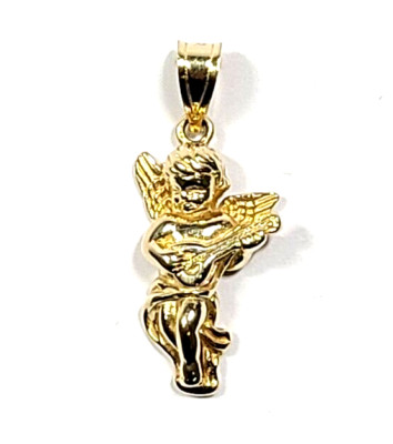 14k Yellow Gold Ma Angel Cherub Playing Guitar Charm Pendant | eBay