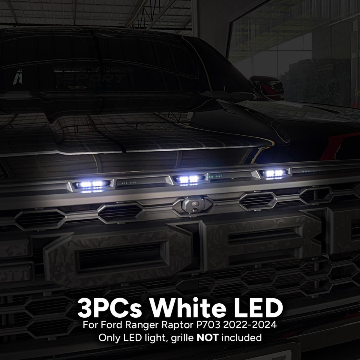 Light 3PCs White LED Front Grille For Ford Ranger Raptor P703 2022-2024 ...