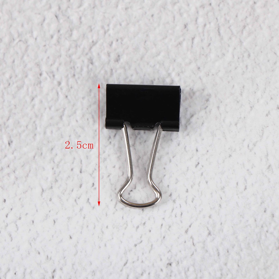 12Pcs Black Metal Binder Clips File Paper Photo Stationary Office ...