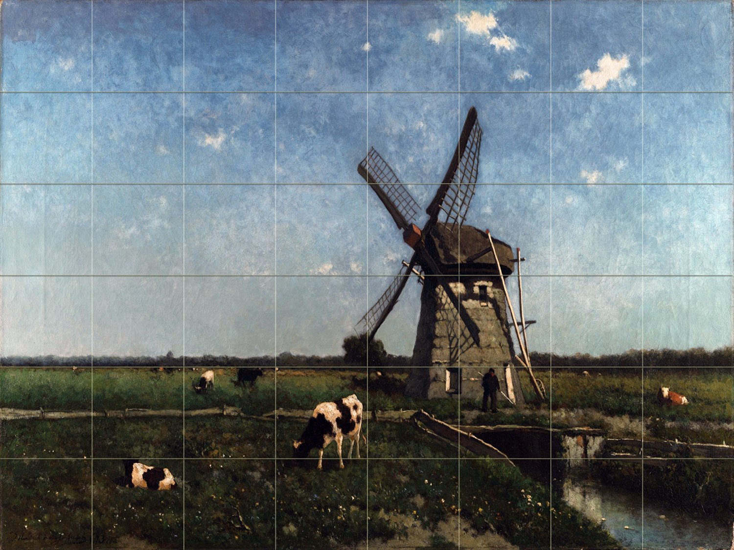 Landscape with Windmill near Schiedam Tile Mural Bathroom Backsplash ...