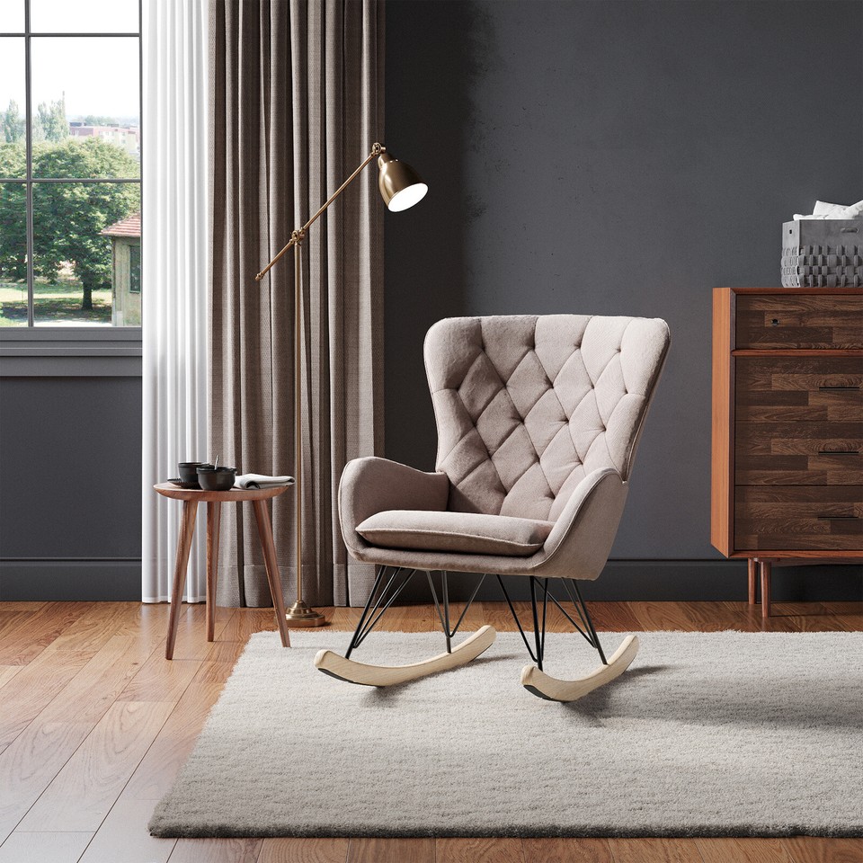 Sherpa Rocking Chair Solid Wood Leg Rocker Armchair Recliner Living ...