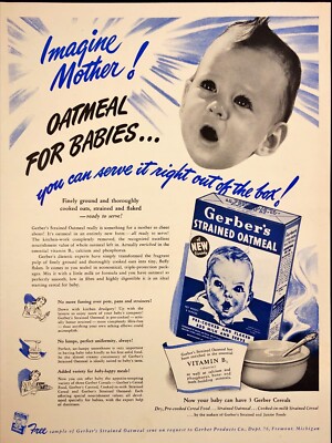 1941 Gerber Strained Oatmeal Baby Cereal Food Fremont MI Vintage Print ...